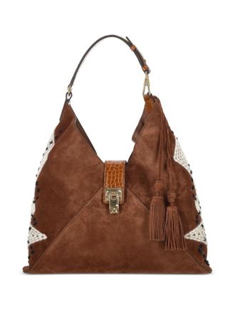 Ermanno Scervino Schultertasche aus Wildleder mit Strickdetail - Braun