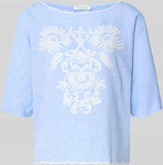 Christian Berg Blusenshirt mit Leinen-Anteil und Motiv-Stitching