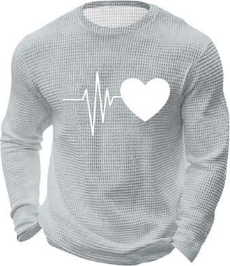 Generic Sweat-shirt gaufr&eacute; pour la Saint-Valentin pour homme, imprim&eacute; coeur, haut &agrave; manches longues, d&eacute;contract&eacute; et col rond, chemise surdimensionn&eacute;e conforta