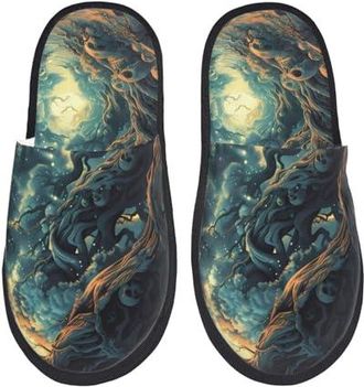 Generic Pantoufles Arbre enchant&eacute; Chemin du cr&acirc;ne Imprim&eacute; Unisex Chaussons en Peluche Antid&eacute;rapant Respirant Pantoufles Maison Hiver Femme L