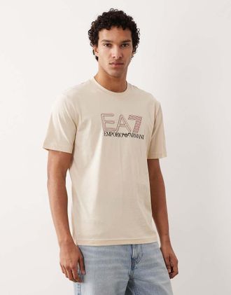 Emporio Armani Armani EA7 - T-shirt ras de cou &agrave; logo - Beige-Neutre