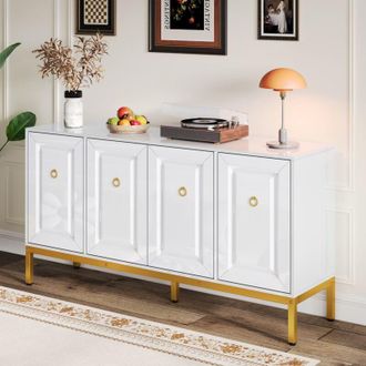 STILVORA Buffet Et Enfilade avec 4 Portes et &Eacute;tag&egrave;res R&eacute;glables, Brillant, en MDF et Panneau de Particules, Blanc, 140&times;40&times;80 cm
