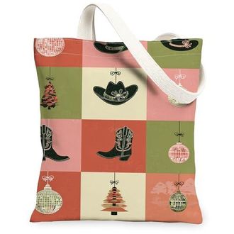 Generic Sacs fourre-tout en toile de vacances occidentaux, motif bottes de cowboy, sacs à provisions réutilisables, vintage légers et lavables avec bandoulièr