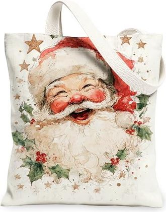 Generic Sacs fourre-tout en toile motif P&egrave;re No&euml;l, sacs de courses r&eacute;utilisables, fantaisie, festive, l&eacute;ger et lavable, toile pour cadeaux, d&eacute;coration dint&eacute;ri