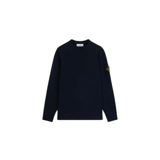 Stone Island Homme, Pulls, Bleu, Taille: 2XL Pull Ras du Cou en Laine dAgneau avec D&eacute;tails C&ocirc;tel&eacute;s
