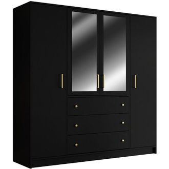 Vente-Unique Vente-unique - Armoire 4 portes et 3 tiroirs - Avec miroirs - L196 cm - Noir - lizandro