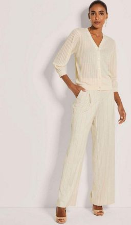 Madeleine Strickjacke Eleganter Feinstrick-Cardigan mit Plissee Sommerliche Viskose-Jacke mit 3/4-Ballon&auml;rmeln und V-Ausschnitt