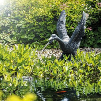 Esotec Wasserspeier GANS + Solar-Teichpumpe Teich-Gartenfigur Wasserspiel 101652