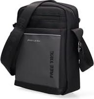 Pierre Cardin Sac &agrave; bandouli&egrave;re pour homme Cuir v&eacute;g&eacute;talien Produit v&eacute;g&eacute;talien 18x25x6 cm 2051-ALAN09, Noir et gris., Taille unique