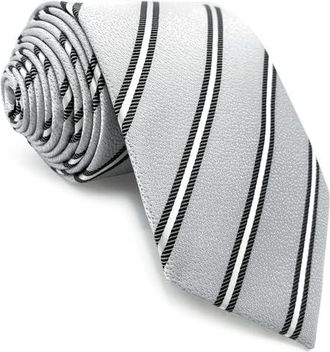 Shlax & Wing Cravates rayées pour homme gris avec rayures noires argentées pour veste de costume taille classique 147 cm x 8 cm