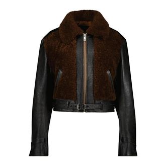 Prada Schwarze Leder- und Wolljacke - - Jackets - Damen - Schwarzk - M