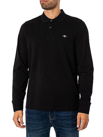 GANT REG LS Rugger &Agrave; Manches Longues en Piqu&eacute; Shield Regular, Black, XL Homme