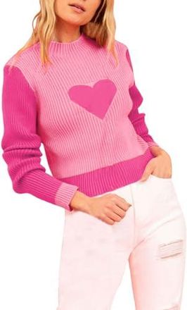 Generic Pull femme Saint-Valentin Pull en tricot &agrave; manches longues col rond Sweat-shirt &eacute;l&eacute;gant Loisirs T-shirt &agrave; manches longues Coeur imprim&eacute; T-shirt romant