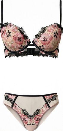 Twin-Set Push-up-BH mit Blumenstickerei - Nude