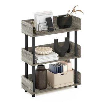 Furinno Turn-N-Tube 3-Posto Mensola Aperta Indipendente Con Pannelli Posteriori E Laterali, Scaffale Multifunzionale E Libreria, Quercia Francese/Nero