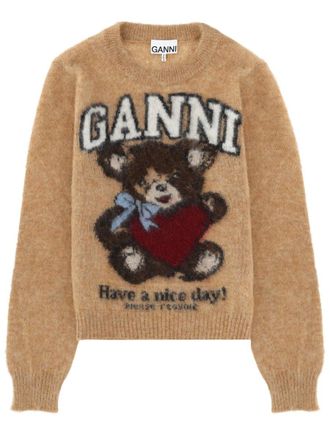 Ganni Printed Alpaca Wool Blend Sweater - Beige