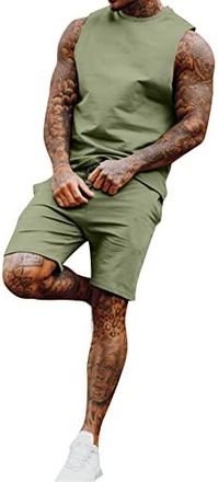 Generic Ensemble de survêtement 2 pièces sans manches pour homme avec débardeur et short à cordon de serrage - Tenue décontractée - Pour gym, course à pied, f