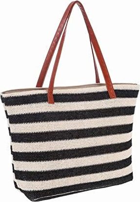 Generic Grand sac fourre-tout en paille doux et décontracté avec rayures bohème tissé grande capacité pour les loisirs, les voyages, la gym, le shopping, les 