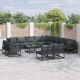 vidaXL Vidaxl - Set Divano Da Giardino Con Cuscino 13 Pcs Nero Alluminio