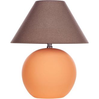 Beliani Beliani - Lampe &agrave; Poser Orange en C&eacute;ramique Abat-Jour Conique en Lin Peint &agrave; la Main Limia