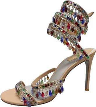 Generic YUJIEBB Sandales d&eacute;t&eacute; &agrave; talons hauts pour femme avec strass et perles de cheville serpent ficelle autour des chaussures de mariage sandales de gladiat
