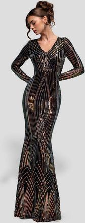 Goddiva Maxikleid Two Toned V Neck Sequin Maxi Langes Kleid, Pailletten, V-Ausschnitt