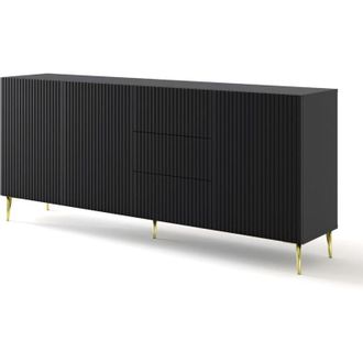 AC-D&eacute;co Mobile tv soggiorno RAVENNA cm 200x42x87H Nero opaco piedi oro BIM FORNITURE