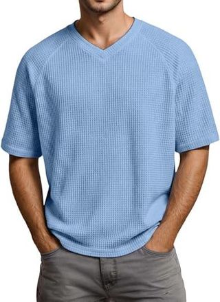 Generic T-shirt surdimensionn&eacute; pour homme - T-shirt basique &agrave; manches courtes - Polo ample - En coton confortable - Col en V - Pour l&eacute;t&eacute; et le quotidien, Col 