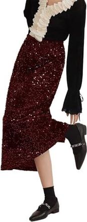 Generic Jupe courte en cuir pour femme - Noir - Jupe à sequins pour femme - Jupe midi brillante et scintillante, Bordeaux, taille unique