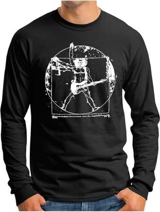 OM3 Da Vinci Rock T-shirt à manches longues pour homme | Guitar Parody Music Concert | S à 4XL, Noir, S