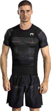 Venum Rashguard f&uuml;r Herren, kurz&auml;rmelig, Deep Black/Desert Sand, L