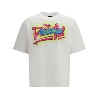 Dsquared2 Homme, Tops, Blanc, Taille: XL T-shirt classique &agrave; col rond en coton