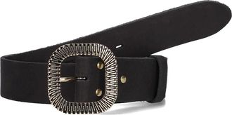 Elvy Schwarzer Lederg&uuml;rtel mit Goldener Schnalle - - Accessories - Damen - Schwarzk - 75 CM