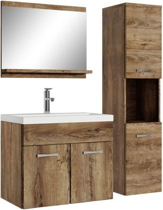 Badplaats Badplaats - Badezimmer Badmöbel-Set Montreal 60cm Waschbecken Braun Eiche