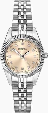 Sekonda Francis - Analoge Damenuhr mit rundem Gehäuse aus Legierung in Silberoptik, Armband aus Edelstahl in Silberoptik und Zifferblatt in Rosé, 26 mm-Rosa