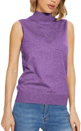 Generic Haut sans manches &agrave; col montant pour femme - Pull en tricot &agrave; col roul&eacute; doux - D&eacute;bardeur basique l&eacute;ger avec fermeture &eacute;clair 1/4 - En coton, violet, X