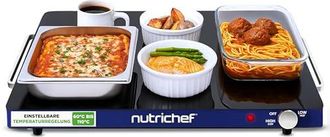 Nutrichef NutriChef Kochplatte elektrisch - Warmhalteplatte 54&times;42 cm mit Temperaturregelung 60-110 &deg;C, 180 W Warmhaltebeh&auml;lter f&uuml;r Buffet, Grillgut & Party - Si