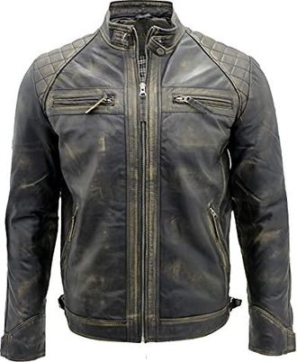 Infinity Leather Veste Rétro en Cuir Noir Frotter Pour Hommes Classique Courses Veste Matelassée Motard Moto Fashion 3XL