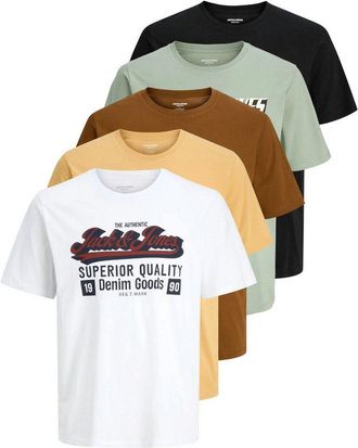 Jack & Jones Print-Shirt Bedrucktes T-Shirt aus Baumwolle (5er-Pack)
