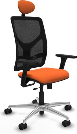 Piqueras y Crespo Stuhl mit 3D-Armlehnen, h&ouml;henverstellbarer Lendenwirbelst&uuml;tze und festem Kopfteil, ausgestattet mit Syncro/Traslack und Schneideschaum, Schwarz/Orange