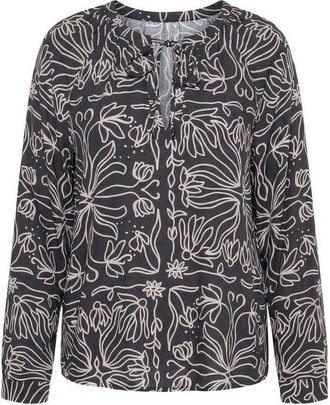 Ulla Popken Longbluse Bluse Bl&uuml;ten Schn&uuml;rung Tunika-Ausschnitt Langarm