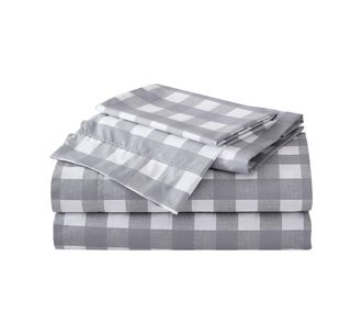 Eddie Bauer Home Sheets Bettwäsche-Set aus Baumwoll-Perkal, frisch und cool, stilvolle Wohnkultur, Queen-Size-Bett, Lakehouse, kariert, Grau/Weiß