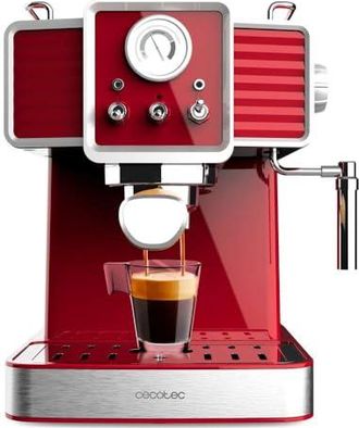 Cecotec Cafetière Express Power Espresso 20 Tradizionale Light Red. 1350 W, Technologie ForceAroma de 20 bars, Vaporisateur Orientable, Bras Double, Arrêt Aut