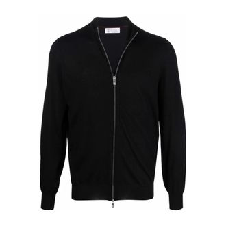 Brunello Cucinelli Schwarzer Strick-Cardigan Mit Rei&szlig;verschluss - - Knitwear - Herren - Schwarzk - M