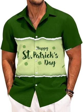 Generic Chemise hawa&iuml;enne &agrave; manches courtes pour homme - Tr&egrave;fle &agrave; revers - V&ecirc;tements tendance pour les vacances, Joyeux Saint Patrick Text-d, 5XL