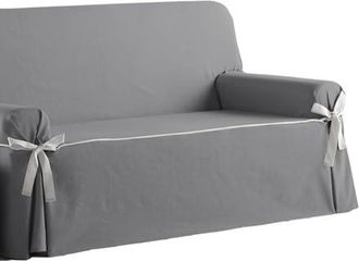 Estoralis | Beret | Sofabezug mit Schleifen | Strapazierfähiger Jacquard-Stoff | Farbe - Dunkelgrau | Für 4-Sitzer-Sofa | Größe (von 210 bis 240 cm.) Schutz für