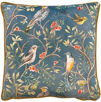 furn. Wylder Tropics Kissenbezug Quadratisch 43x43 cm Slate Blue Einfarbig mit handbemalten tropischen Vögeln für Heimdekoration, besonders in Schlafzimmern