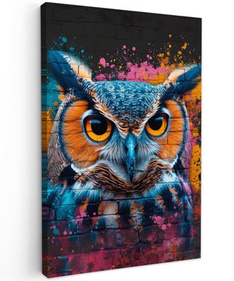 MuchoWow &copy; Leinwand Gro&szlig; 80x120 cm XXL Deko Schlafzimmer Aesthetic Leinwandbilder Wohnzimmer Gem&auml;lde Foto Geschenk Living Room Decoration Eule - Vogel - Farben