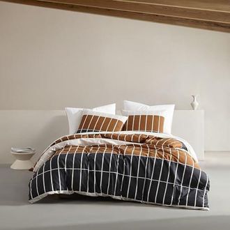 Marimekko Bettw&auml;sche-Set f&uuml;r Kingsize-Bett, Bio-Baumwolle, Bettw&auml;sche mit passenden Kissenbez&uuml;gen, Moderne Wohnkultur, GOTS-Zertifiziert (Tiiliskivi Raita Anthr