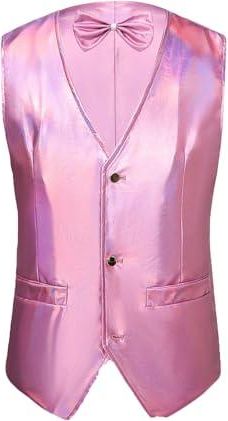 Generic Gilet brillant &agrave; col en V pour homme, gilet &agrave; simple boutonnage brillant, tendance, coupe ajust&eacute;e, haut de gamme et luxueux, gilet l&eacute;ger unique confor